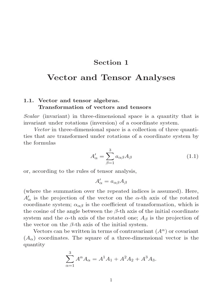 2017 Vector and Tensor Analyses | PDF