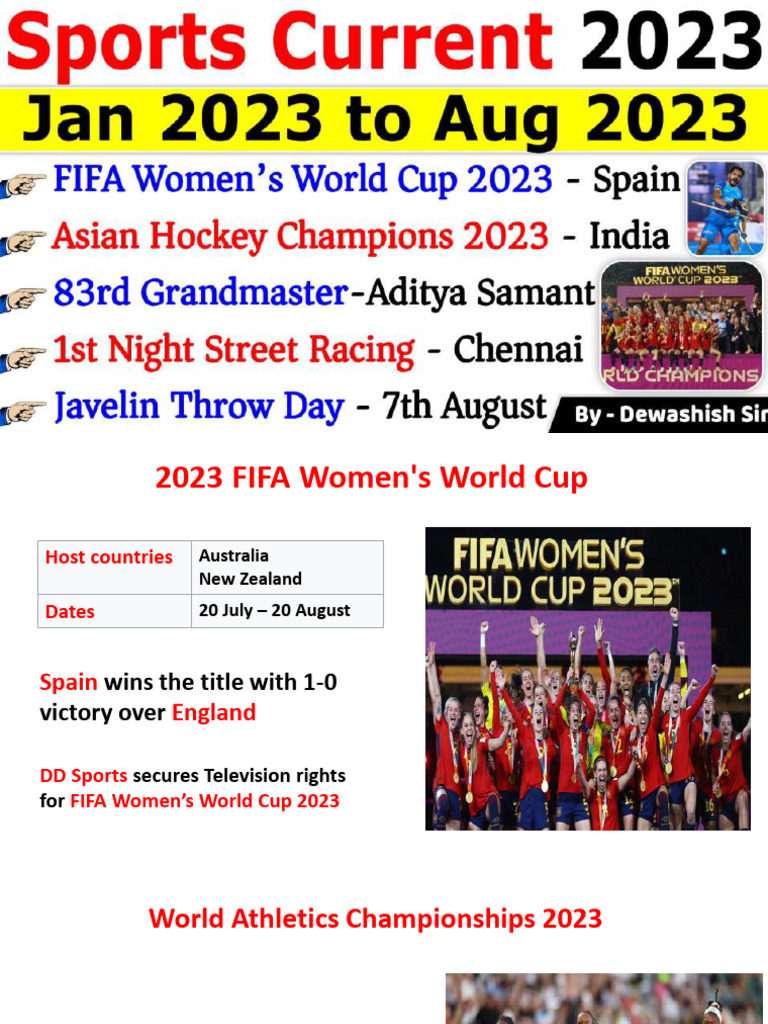 Sports Current Affairs 2023 Jan To Aug 2023 | PDF