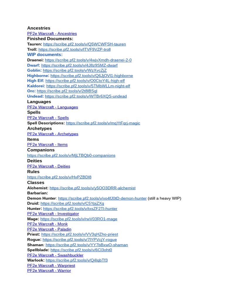 PF2e Warcraft by JestePalom Document List | PDF