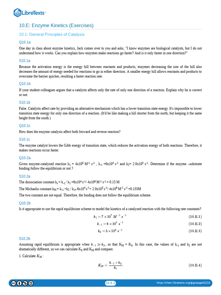 10.E Enzyme Kinetics (Exercises) | PDF