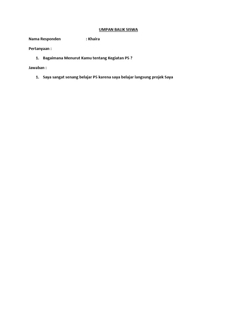 Umpan Balik Siswa P5 | PDF