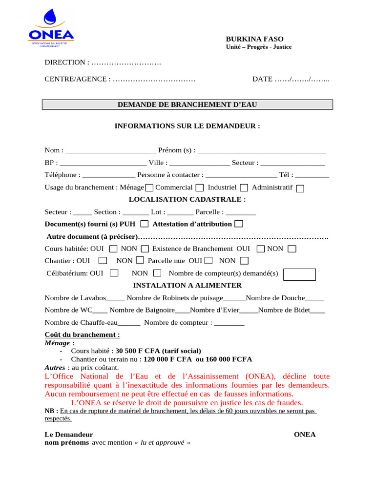 Fiche de Demande de Branchement | PDF