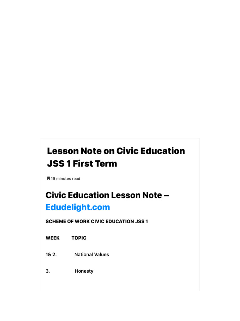 Lesson Note On Civic Education JSS 1 First Term | PDF