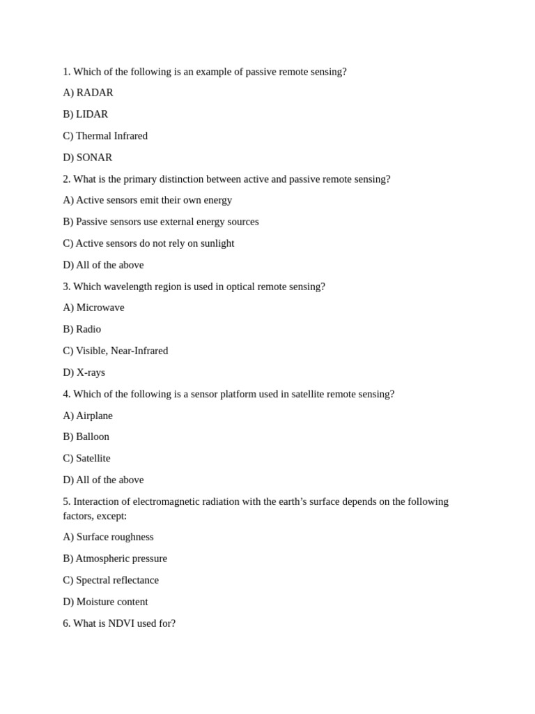 MCQ - Remote Sensing | PDF