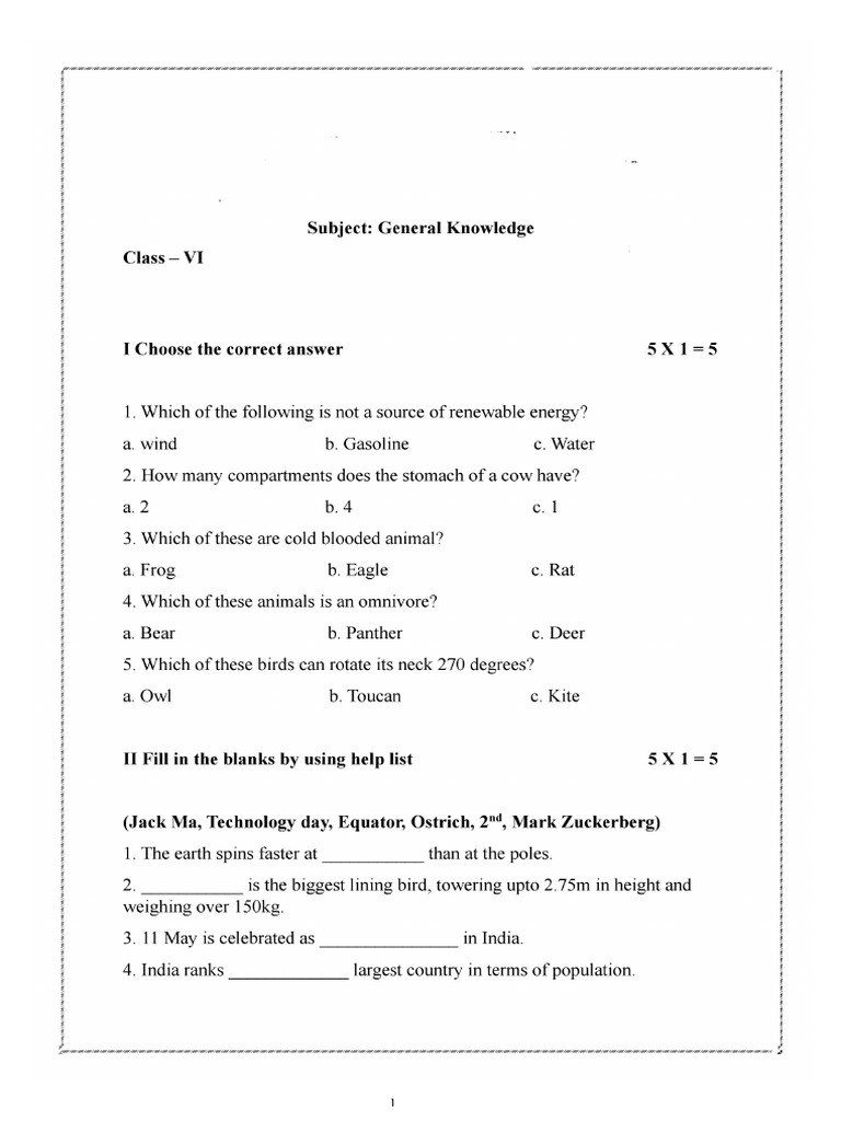 6th & 7th GK QP | PDF