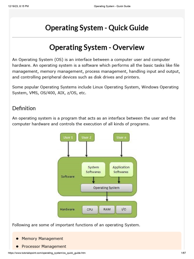 Operating System - Quick Guide Operating System - Overview: de Nition | PDF