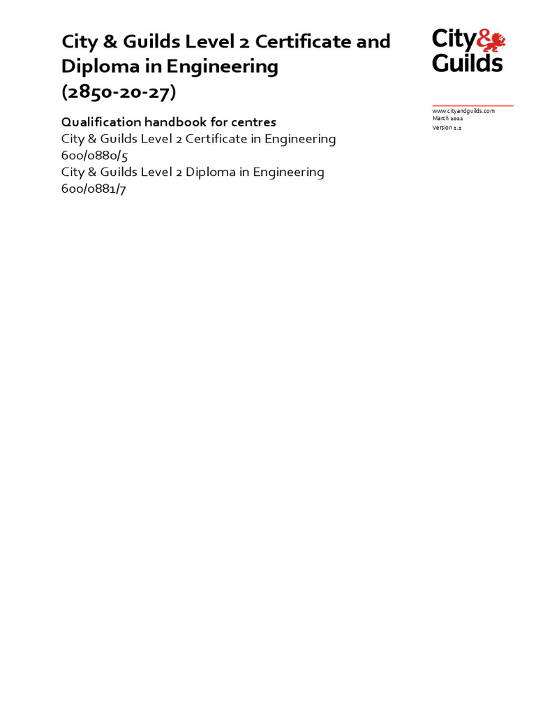 City & Guilds Level 2 Certificate and Diploma in Engineering (2850-20 ...