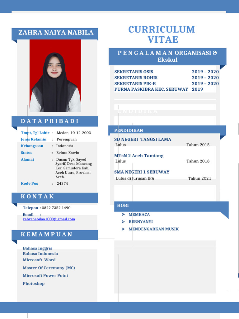 Contoh-Cv Zahra | PDF