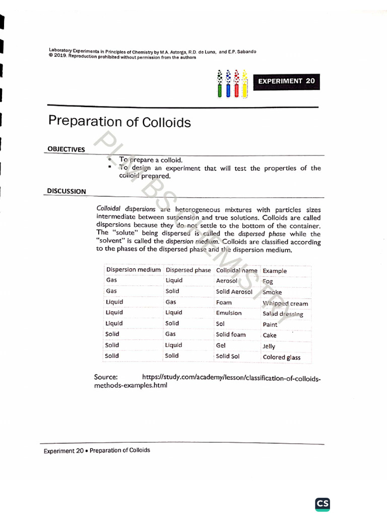 Lab Experiment 20 - Preparation of Colloids | PDF