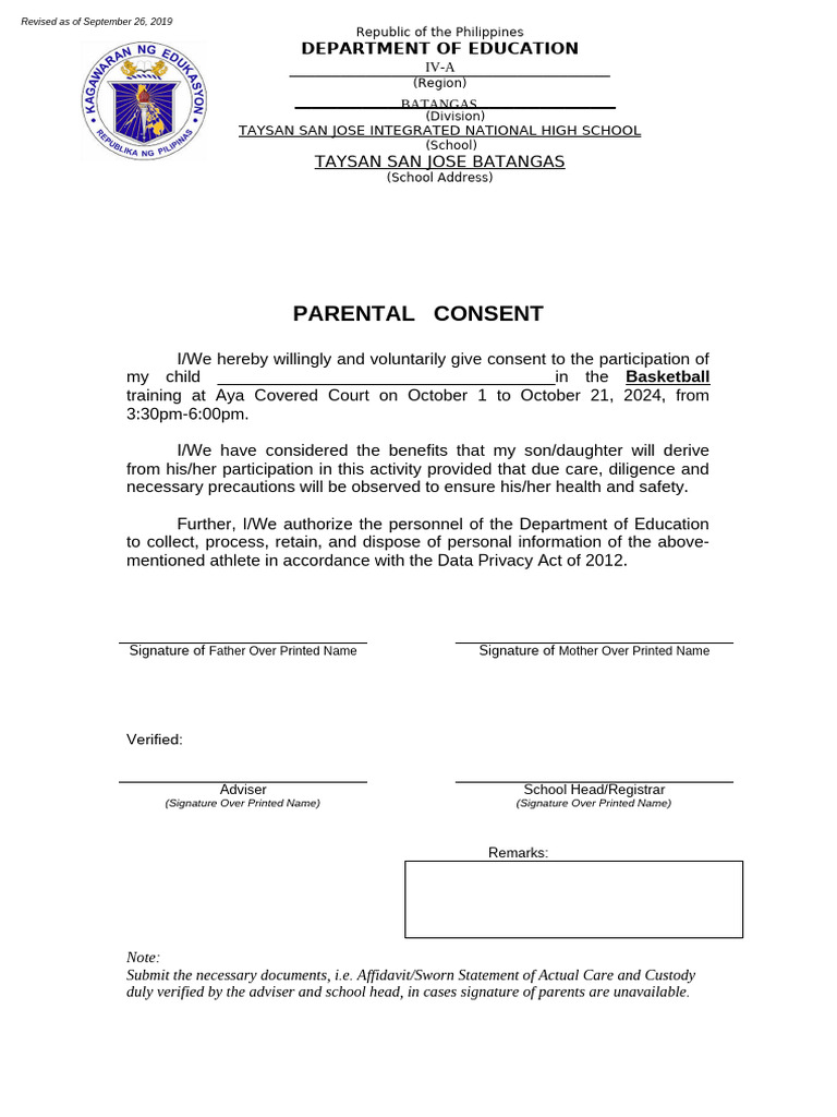 Parents Permit | PDF