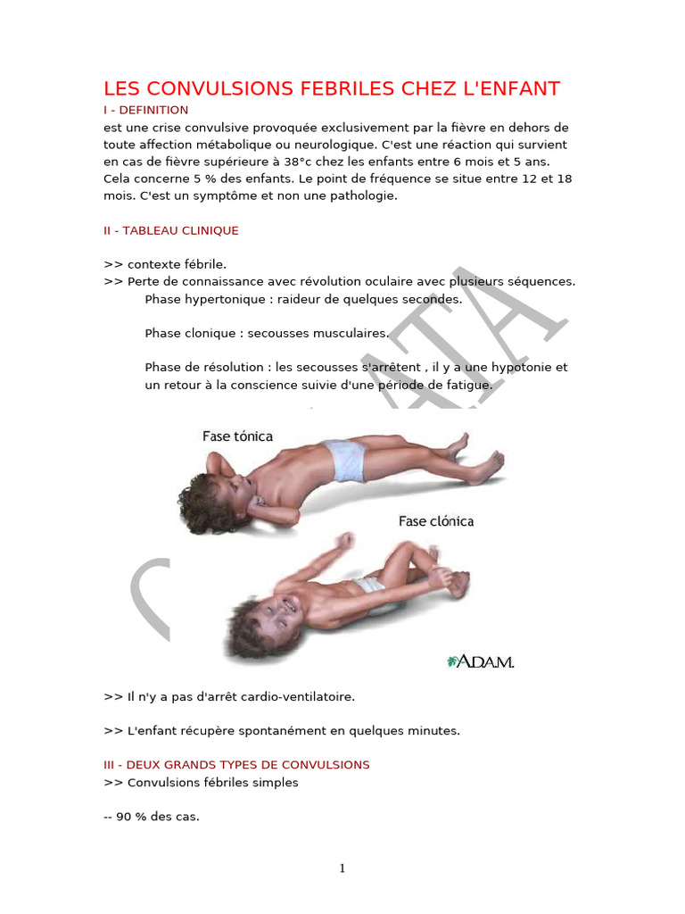 Les Convulsions Febriles Chez L'Enfant: I - Definition | PDF