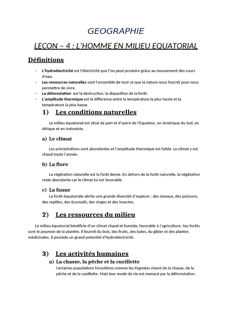 Lecon - 3 L'homme en Milieu Equatorial-1 | PDF