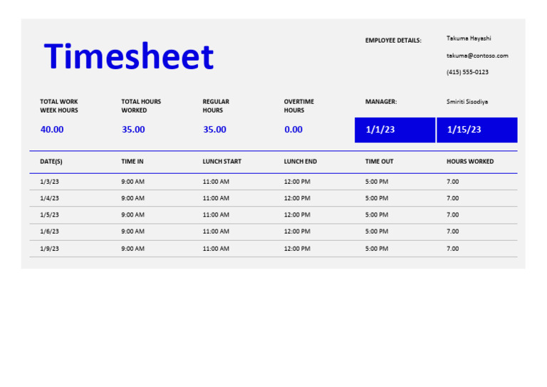 Timesheet (Weekly) 1 | PDF