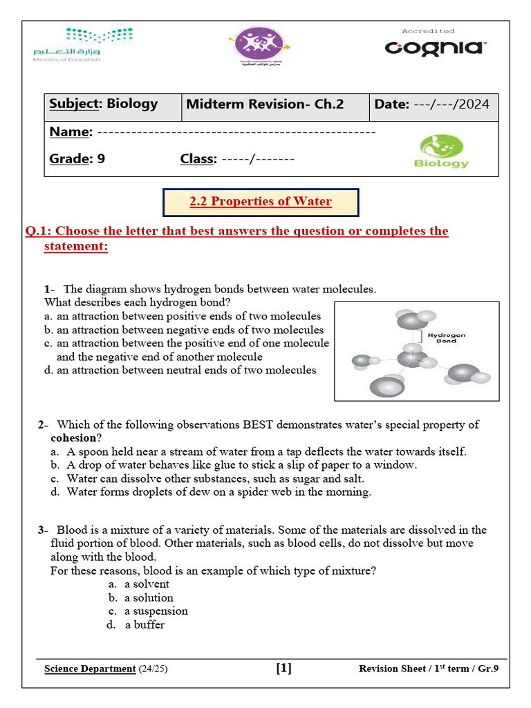 Grade 9 Biology Revision Sheet | PDF | Ph | Acid