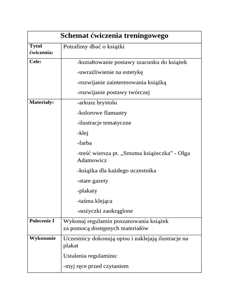 Schemat Ćwiczenia Treningowego | PDF