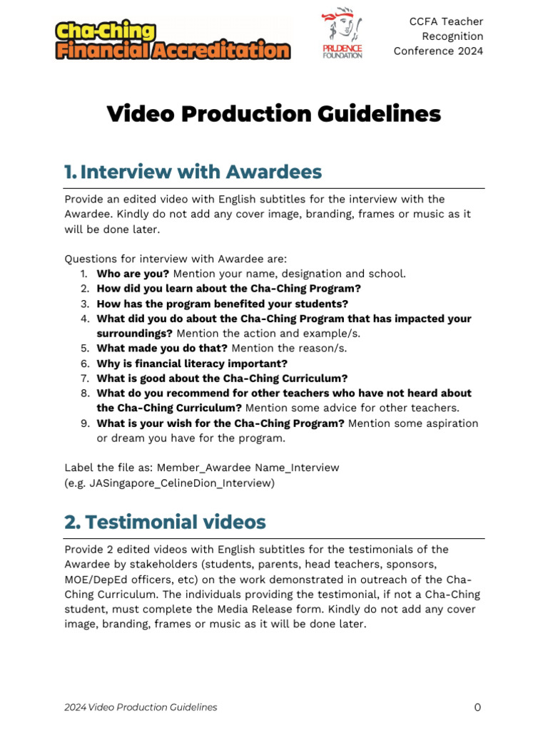 CCFA Conference Video Production Guidelines 2024 | PDF