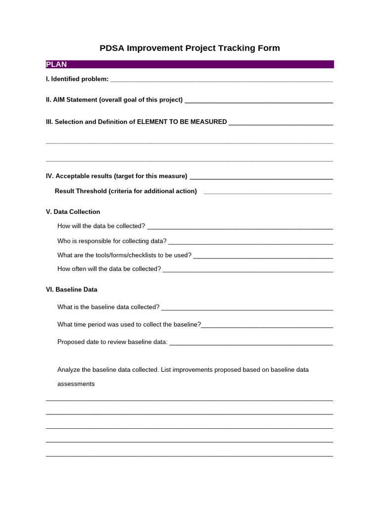 Patient Safety PDSA Performance Improvement Project Plan Worksheet | PDF