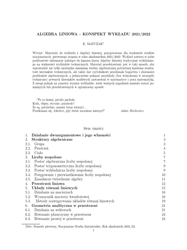 Materialy, Algebra, Liniowa, 2021,22 | PDF