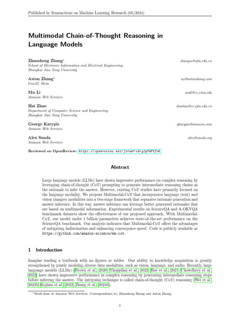 Multimodal Chain-of-Thought Reasoning | PDF | Statistical Inference | Computers