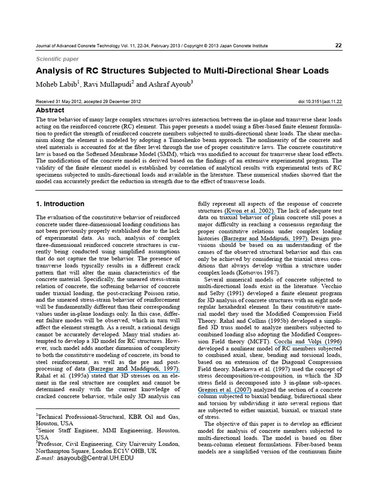Analysis of RC Structures Subjected To Multi-Directional Shear Loads | PDF