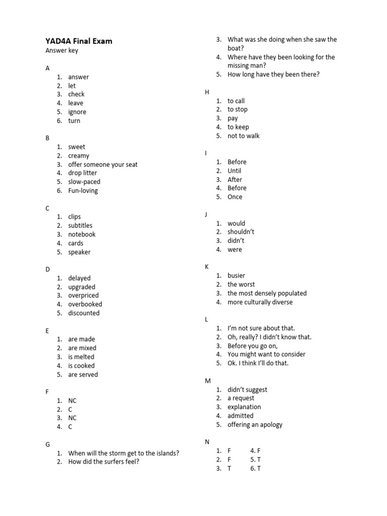 YAD4A - Final Exam Answer Key | PDF