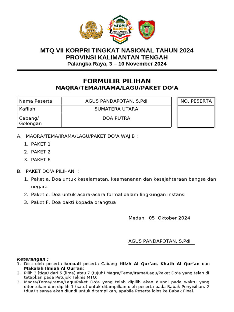Formulir Pilihan Maqra | PDF