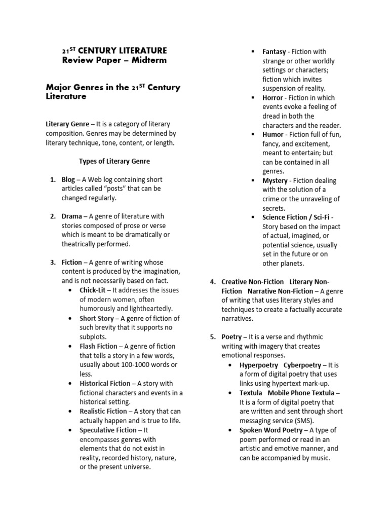 21st Century Lit Midterm Reviewer | PDF