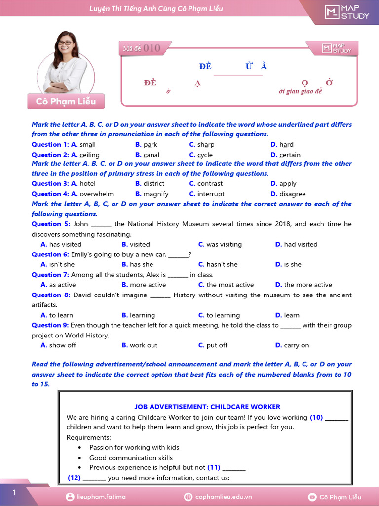 ĐỀ THI THỬ LẦN 9 THEO FORM MINH HỌA - DÀNH CHO HS 2K7 8 9 | PDF