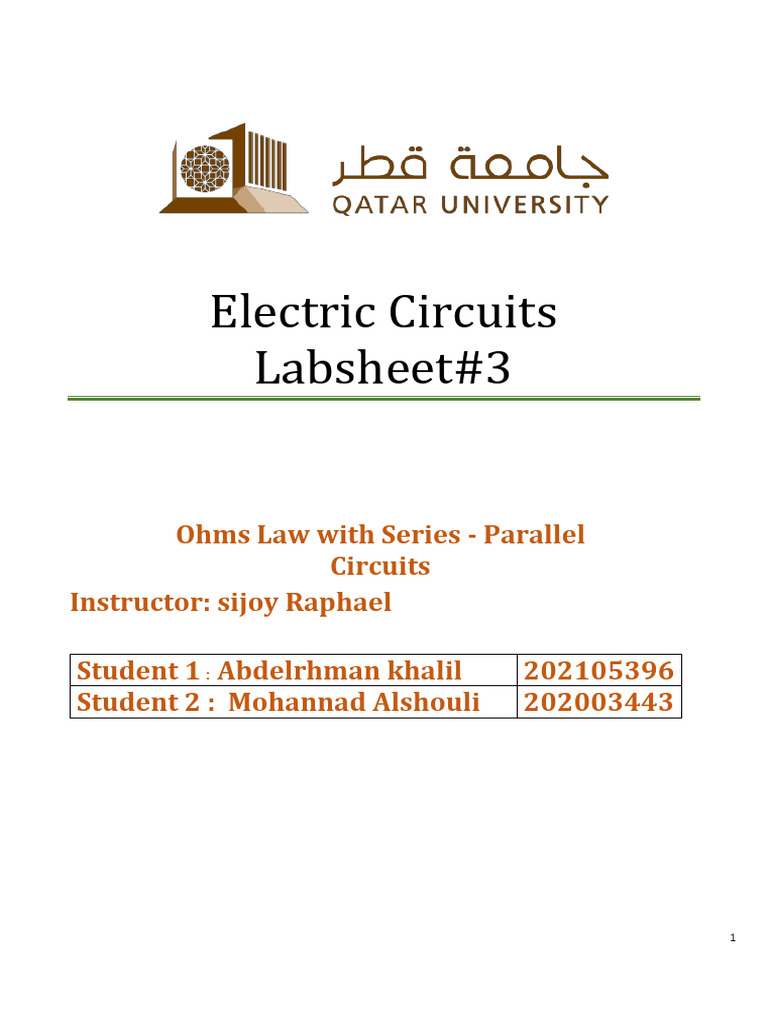 Labsheet 3 - Ohms Law With Series - Parallel Circuits | PDF