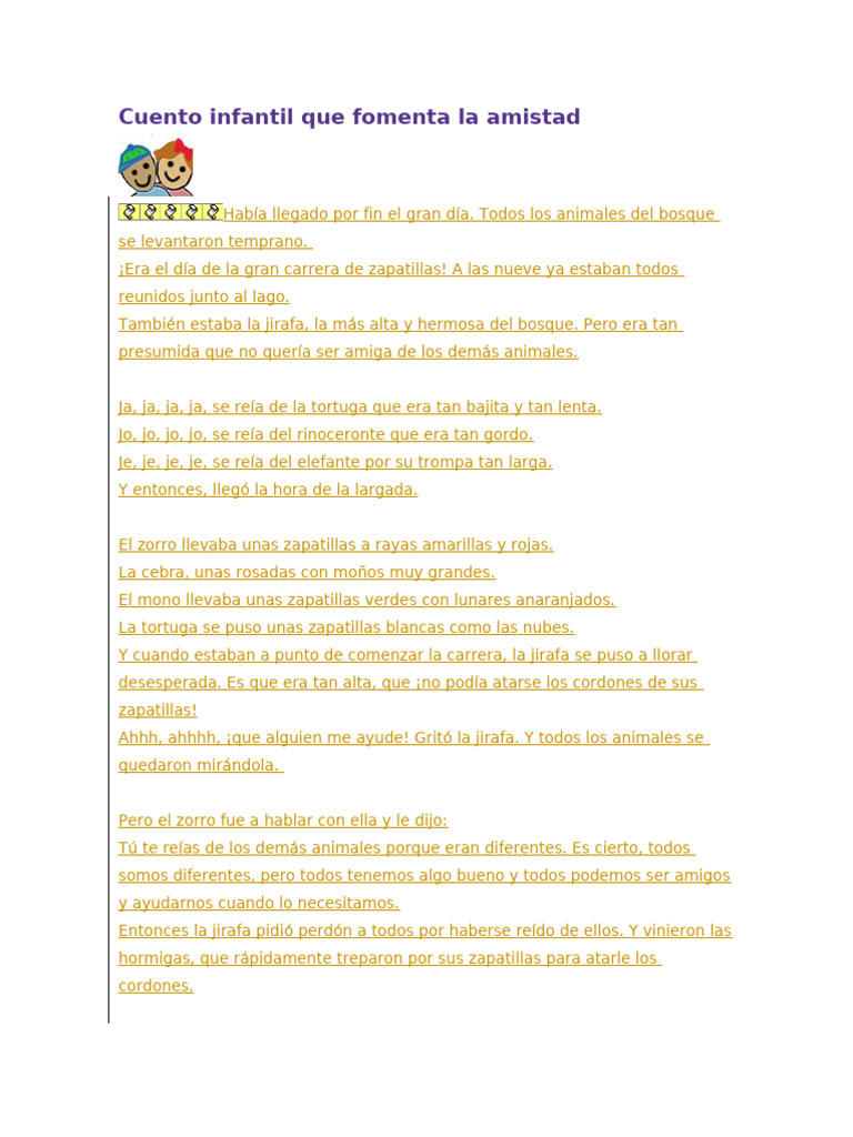 Cuento Infantil Que Fomenta La Amistad Pdf