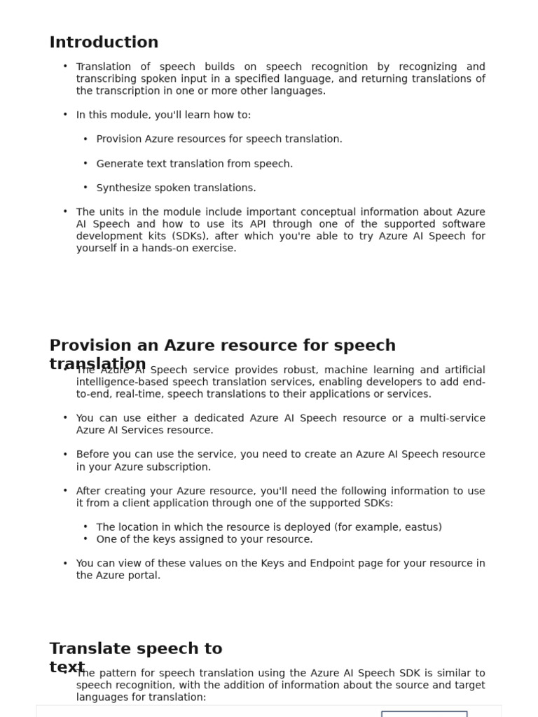 08 Translate Speech With The Azure AI Speech Service | PDF