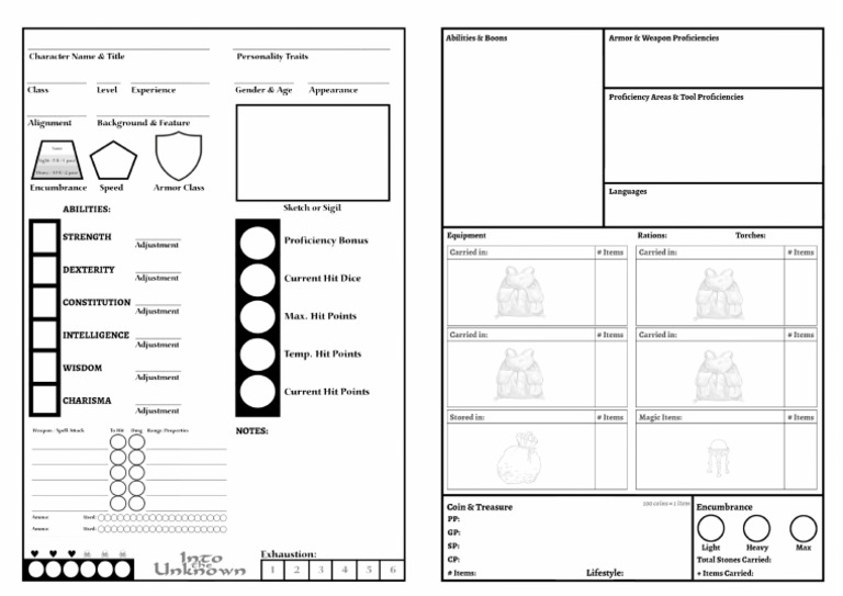 Into the Unknown - Character Sheet [A4] | PDF