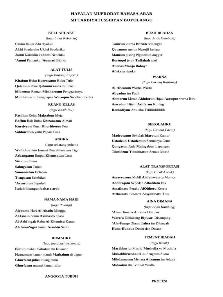 Hafalan Mufrodat Bahasa Arab | PDF