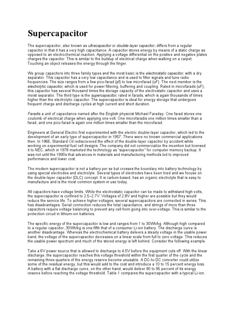 Super Capacitor | PDF | Capacitor | Battery (Electricity)