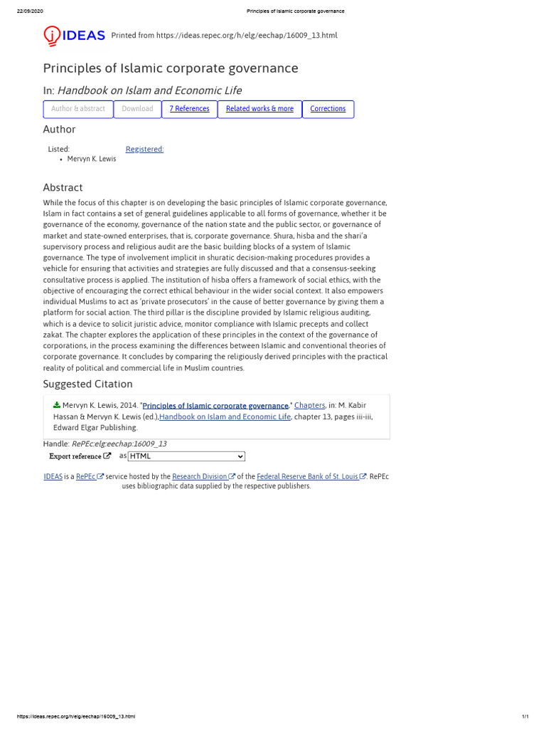 Principles of Islamic Corporate Governance | PDF