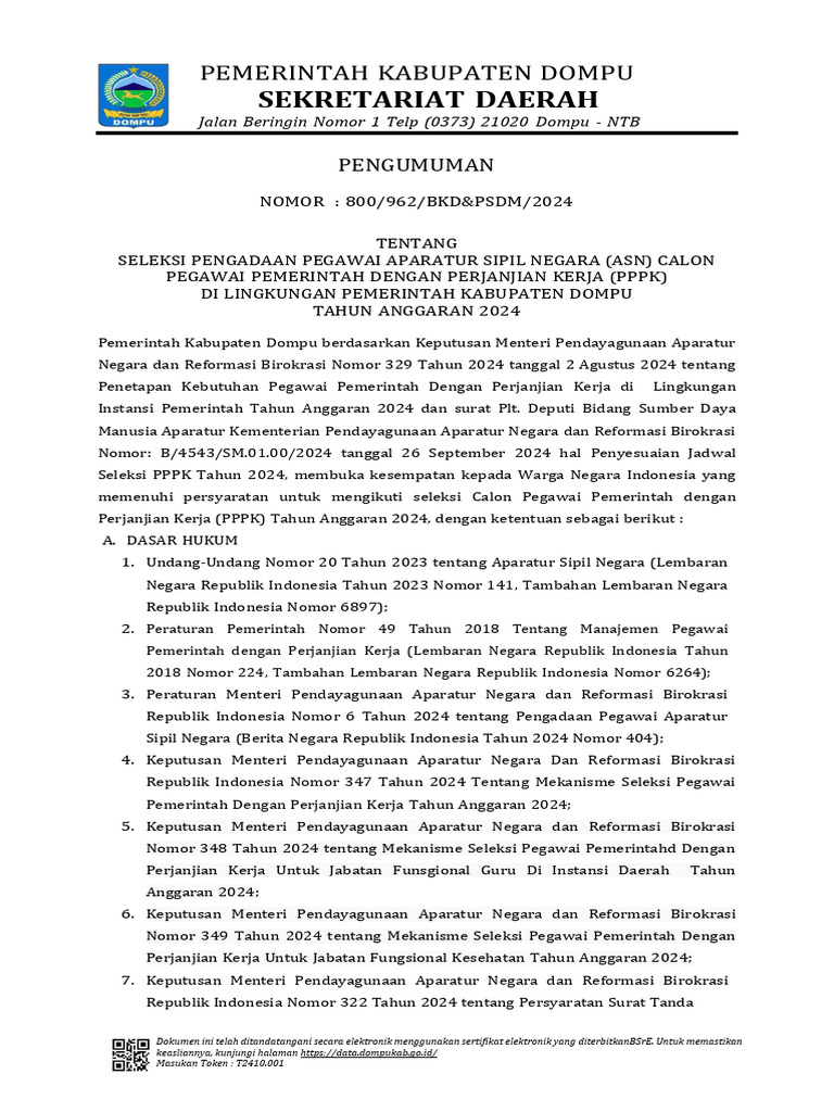 Pengumuman Pppk 2024 Signed | PDF