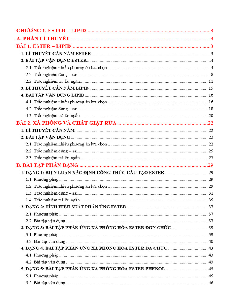 Chương 1. Ester - Lipid (B N HS) | PDF