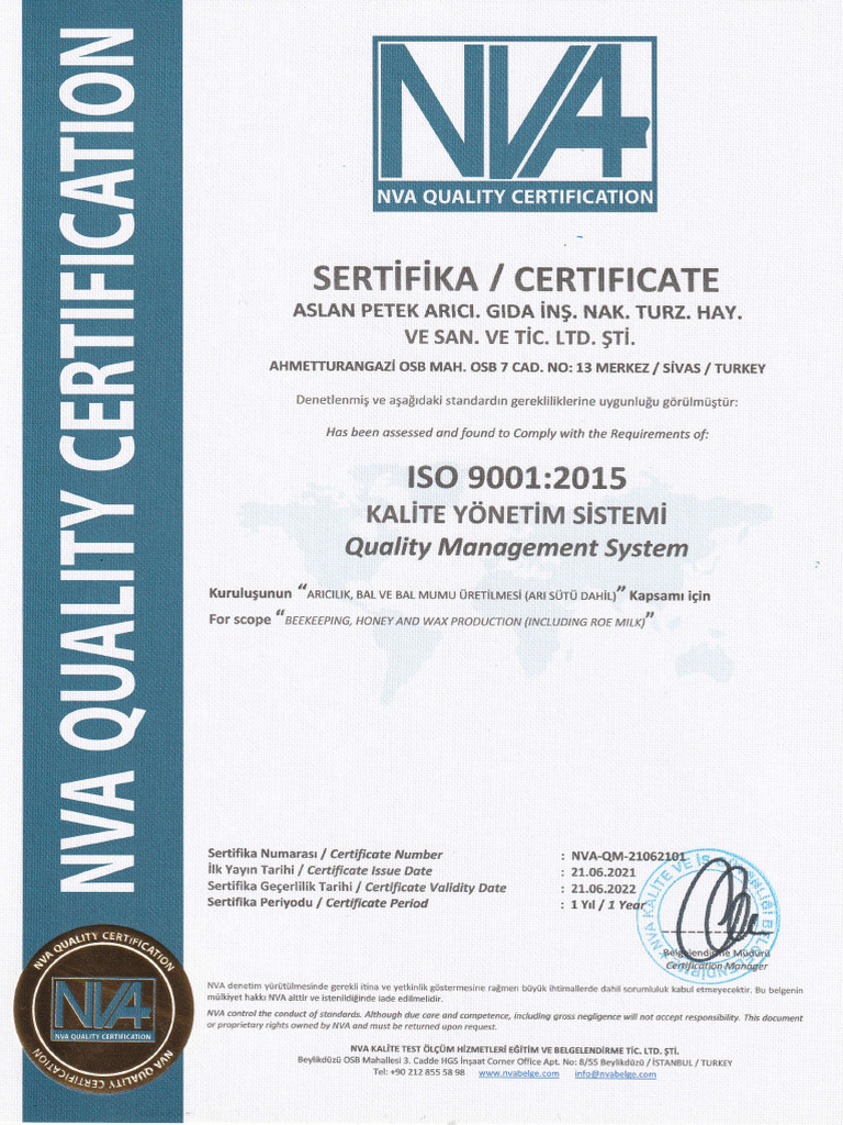 NVA-QM-21062101 ASLAN PETEK ISO 9001 | PDF