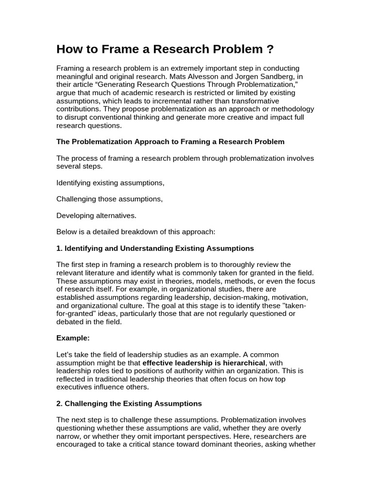 How To Frame A Research Problem | PDF