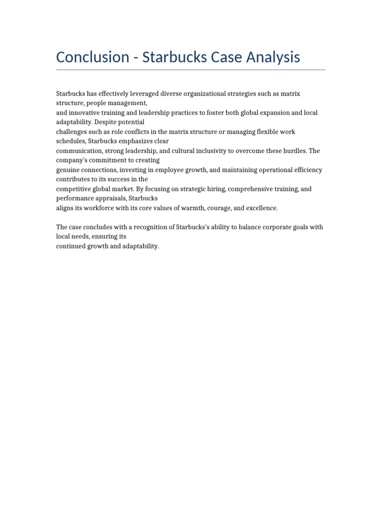Starbucks Case Analysis Conclusion | PDF