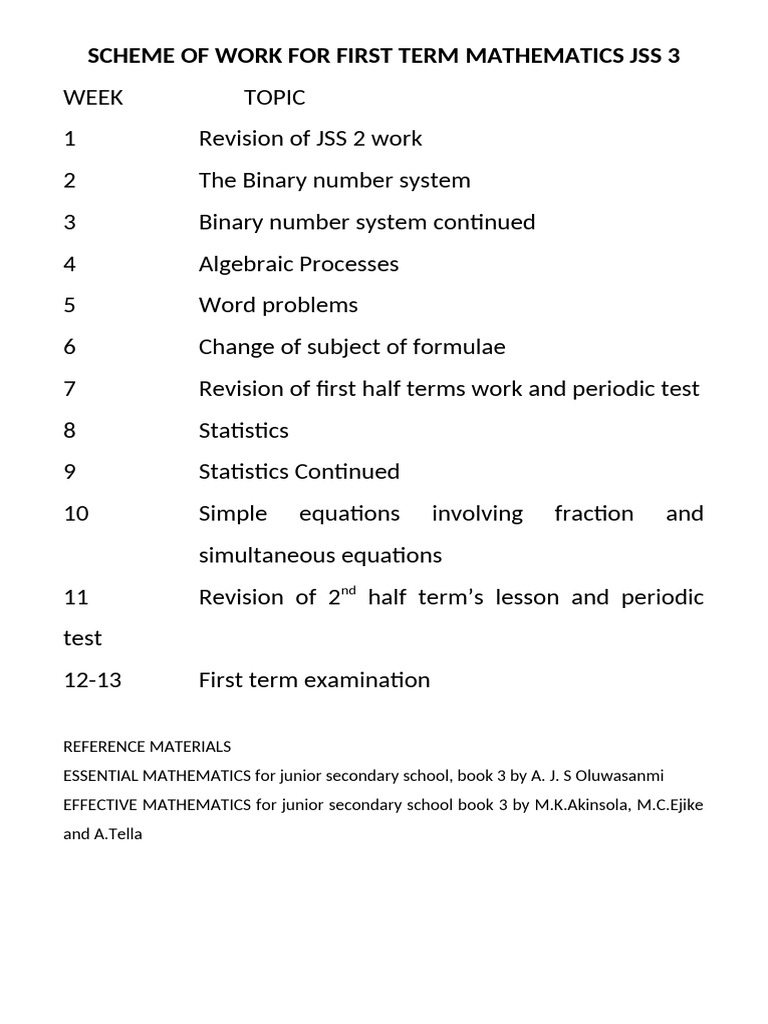 First Term JSS3 Mathematics | PDF | Numbers | Algebra