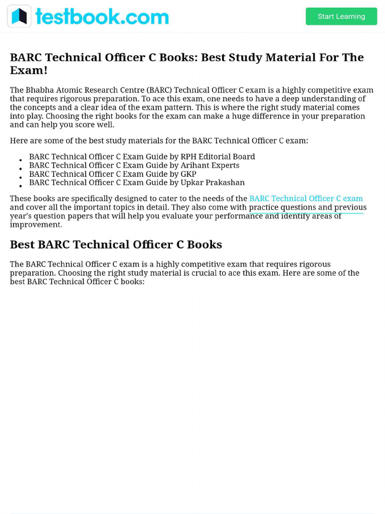 BARC Technical Officer C Books - Best Study Material For The Exam! | PDF