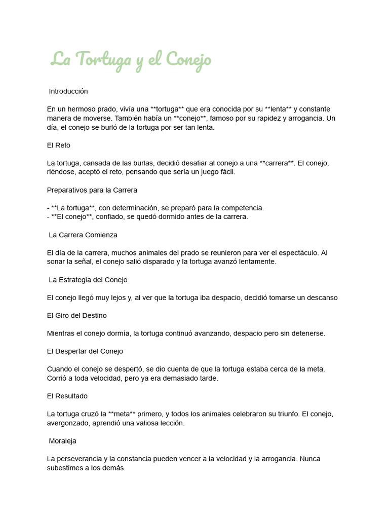 La Tortuga y el Conejo | PDF