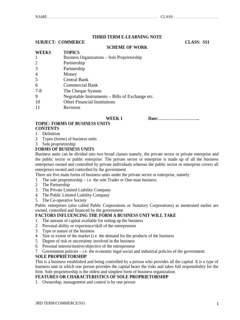 3rd Term s1 Commerce | PDF