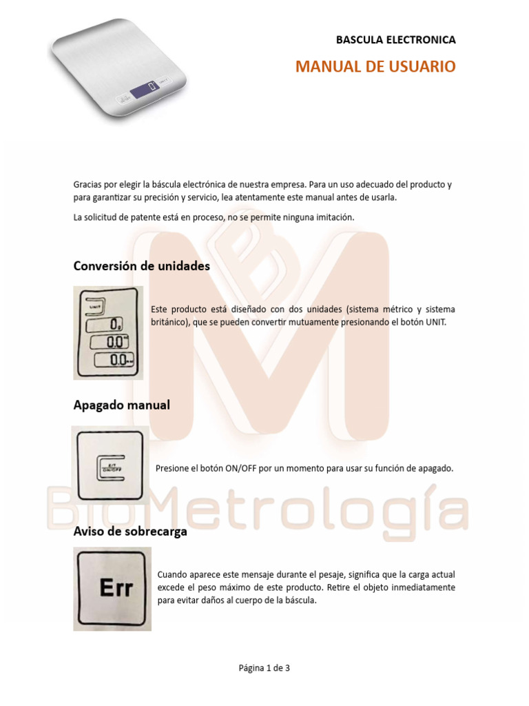 Manual Usuario - Bascula Electrónica 5 KG | PDF