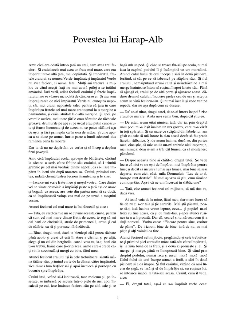 Povestea Lui Harap-Alb PDF | PDF