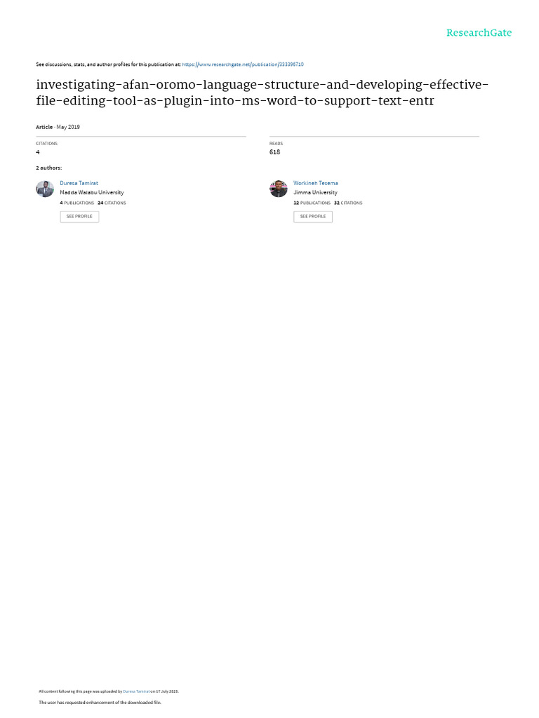 Investigating Afan Oromo Language Structure and Developing Effective File Editing Tool As Plugin ...