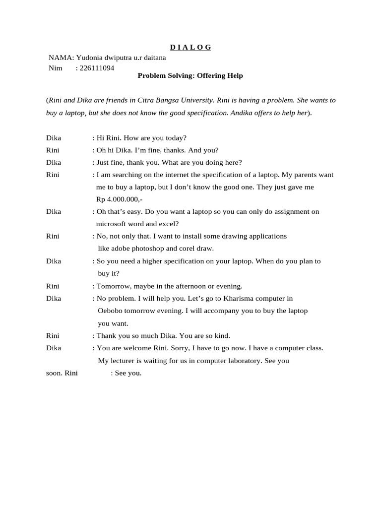 Dialog About Problem Solving - Offering Help | PDF