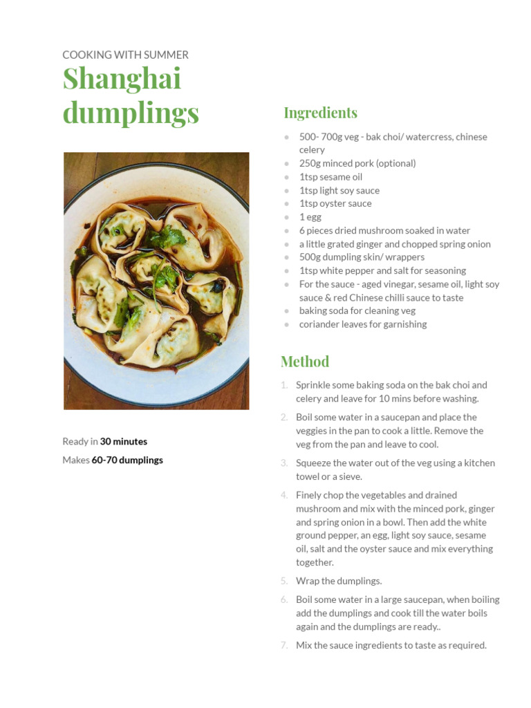 Shanghai Dumplings Recipe | PDF