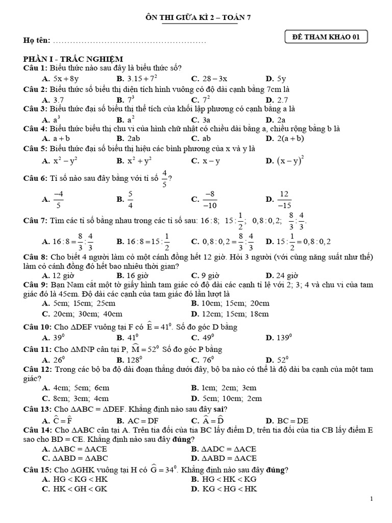 GK2 TOÁN 7 ĐỀ THAM KHẢO | PDF